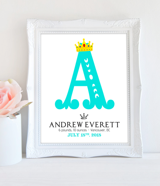 Royal Birth Announcement Wall Decor Royal Baby Initials for Nursery 8x ...